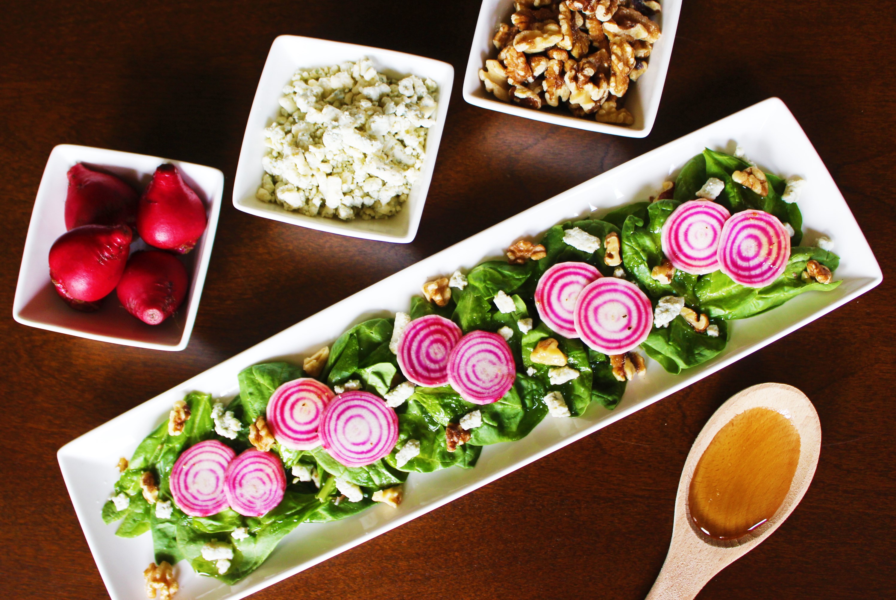 Candy Cane Beet Salad with Blue Cheese & Walnuts - Easy Peasy Eats